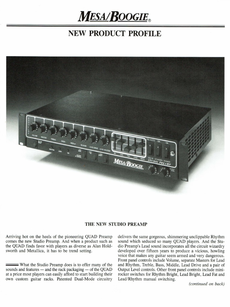 Mesa Boogie Studio Preamp Product Profile | PDF