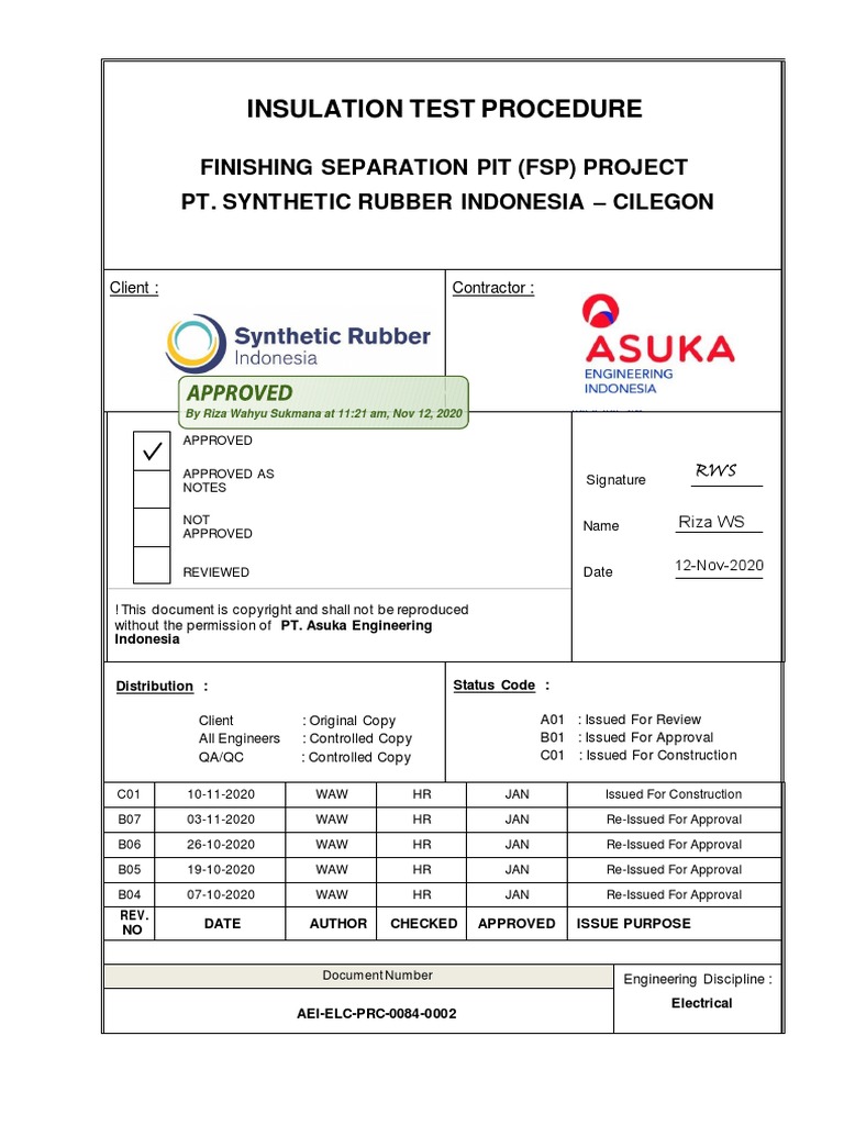 Insulation Test Procedure (12-Nov-2020) | PDF | Electrical Wiring ...