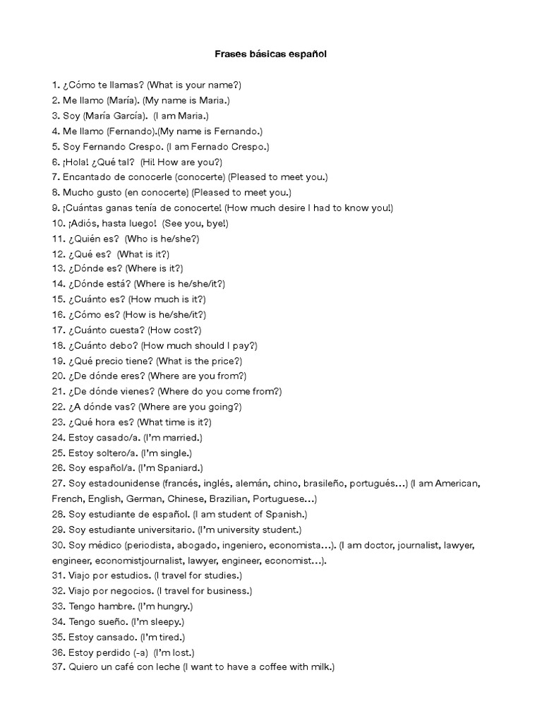 Frases Básicas en Español para Principiantes | PDF | Alimentos | Idiomas