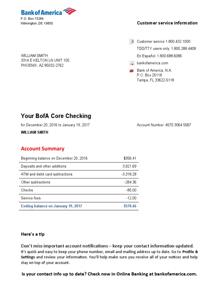 Bank of America Bank Statement | PDF