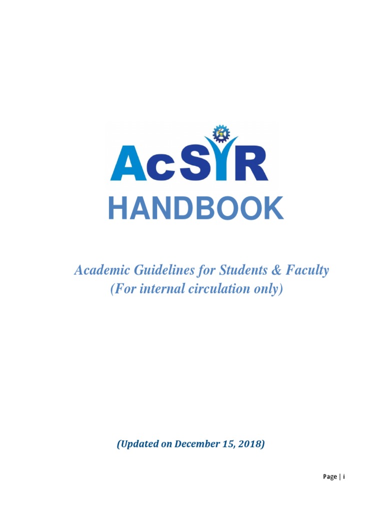 AcSIR Handbook Academic Guidelines For Students Faculty 1 | PDF | Thesis | Doctor Of Philosophy