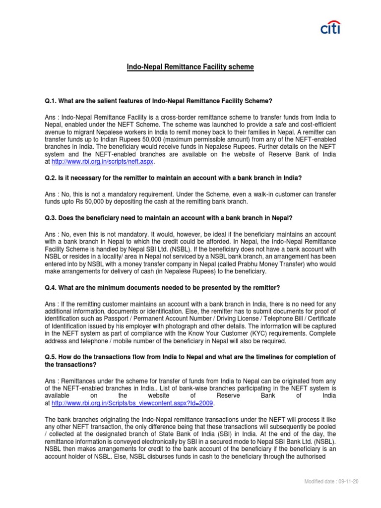 Indo Nepal Remittance Facility Scheme | PDF | Remittance | Identity ...
