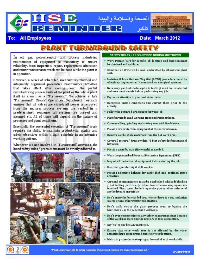HSE REMINDER-March 2012-Plant Turnaround Safety | PDF | Reliability ...
