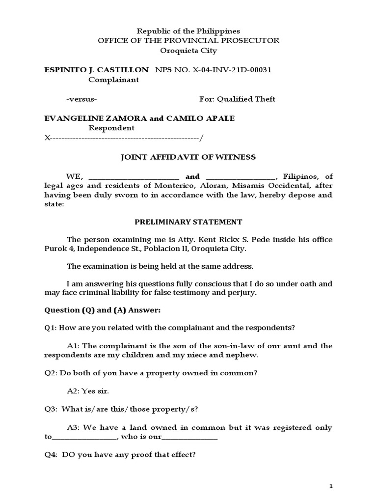 aFFIDAVIT OF WITNESS (zAMORA-aPALE | PDF | Affidavit | Perjury
