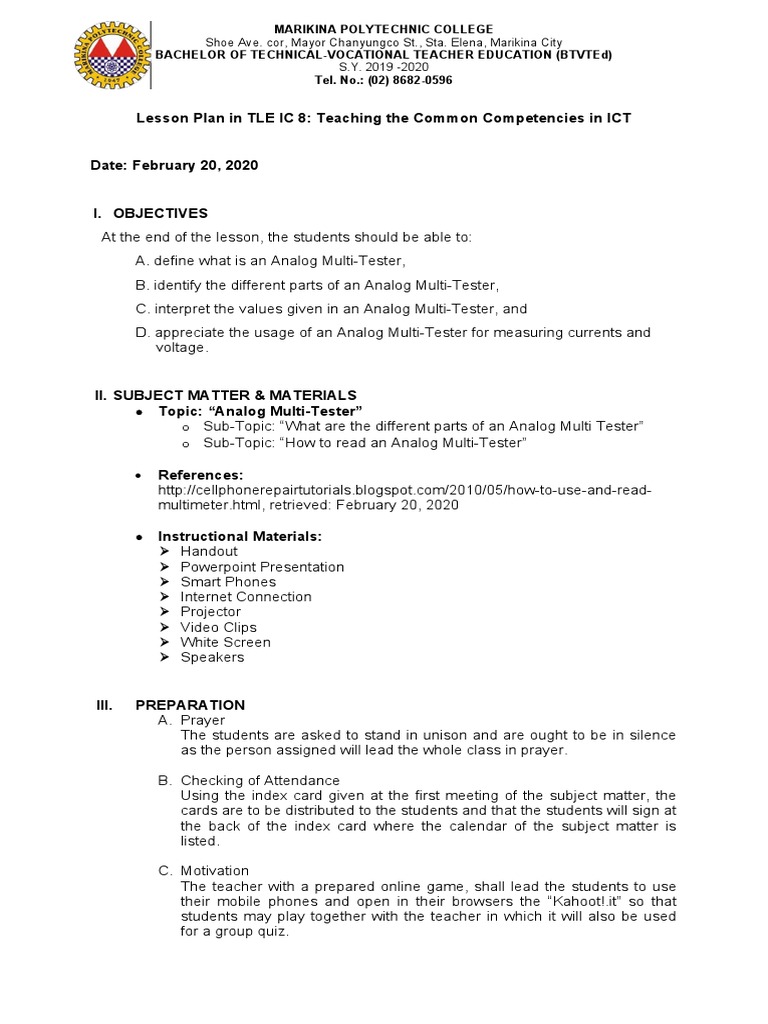 Lesson Plan in TLE IC 8: Teaching The Common Competencies in ICT | PDF ...