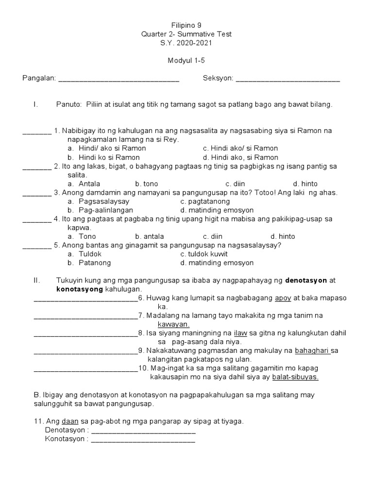 Filipino 9 Summative Q2 | PDF