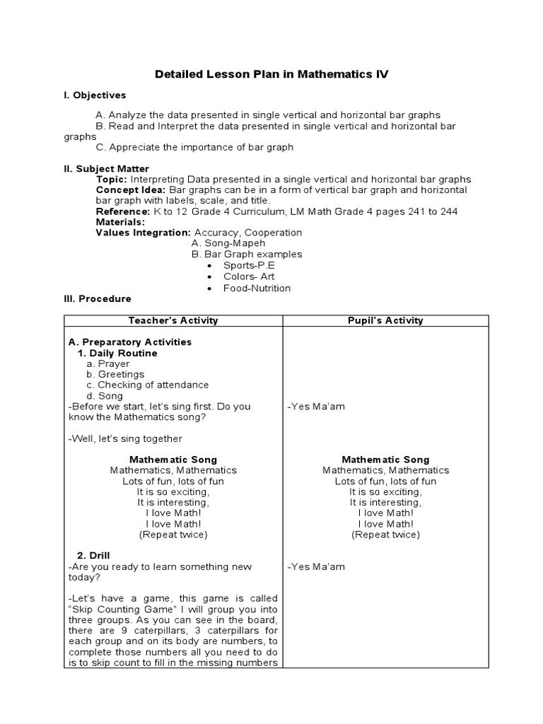 Detailed Lesson Plan in Mathematics | PDF | Color | Teaching Mathematics