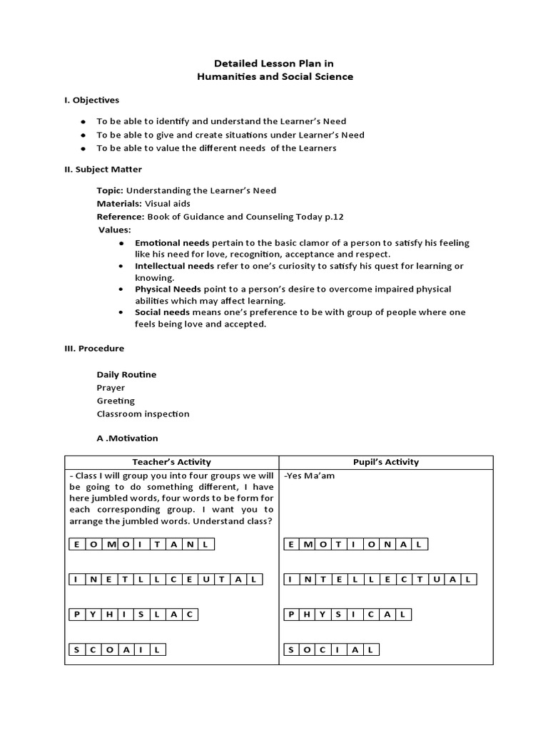 Detailed Lesson Plan In Humanities And Social Science Download Free