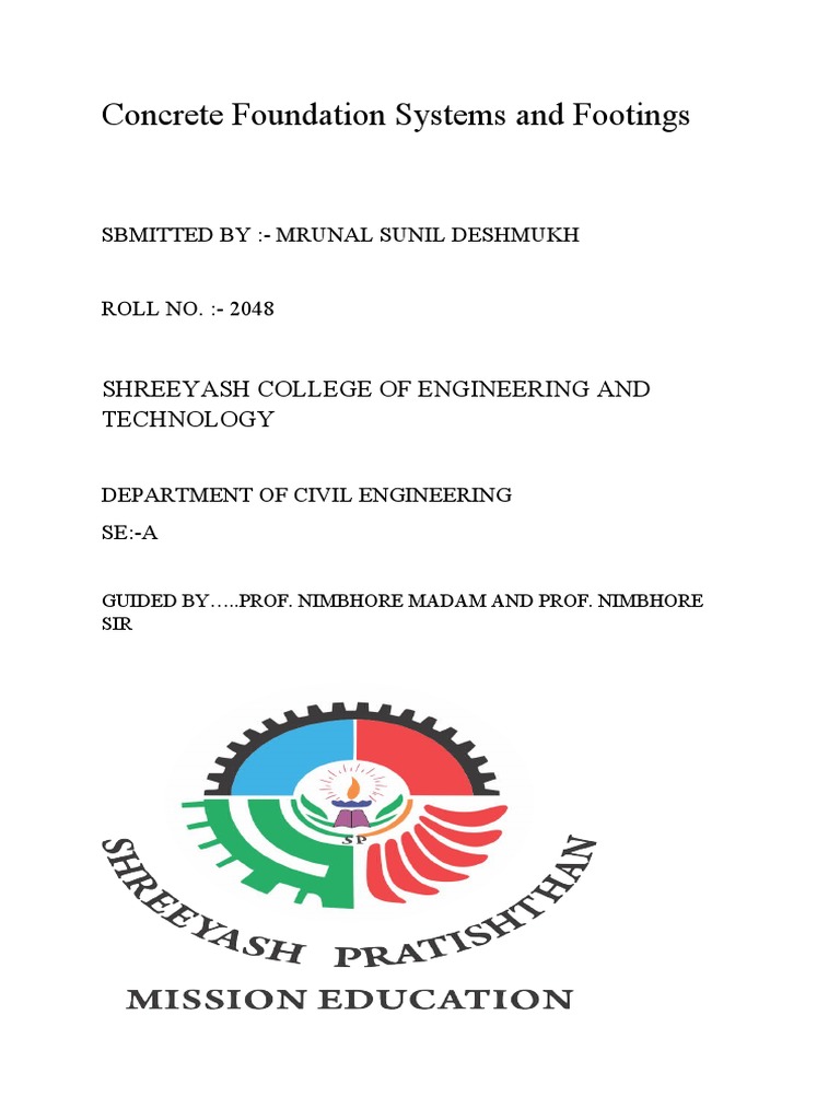 Concrete Foundation Systems and Footings: Shreeyash College of ...