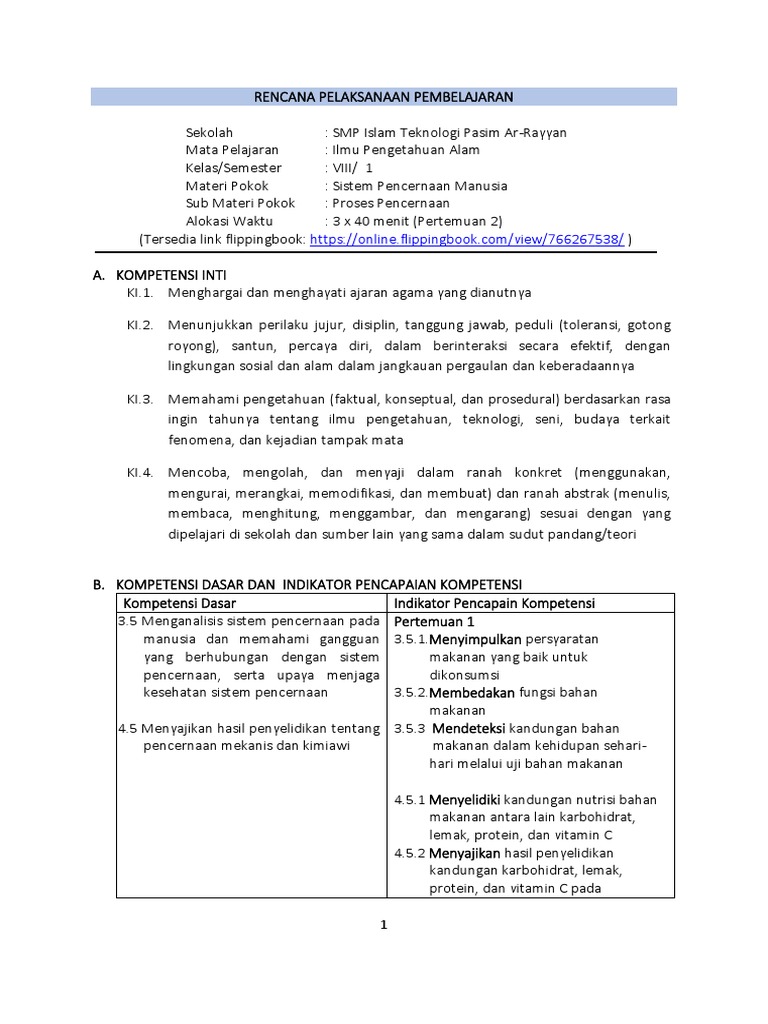 Perangkat Pertemuan 2 Proses Pencernaan Wiwin Undari (Flippingbook) | PDF