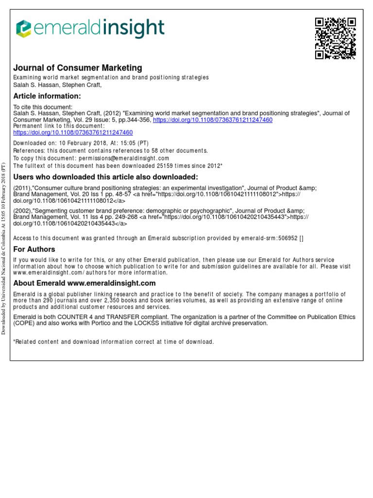Examining World Market Segmentation | PDF | Market Segmentation | Brand