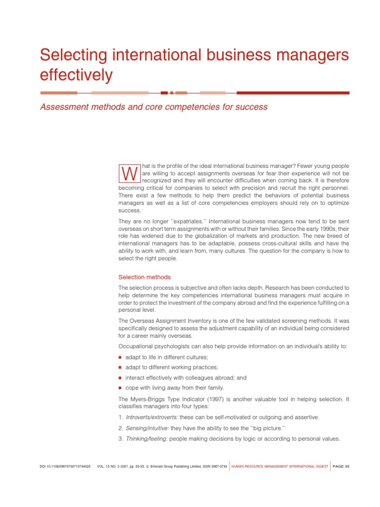 Selecting International | PDF | Competence (Human Resources) | International Business