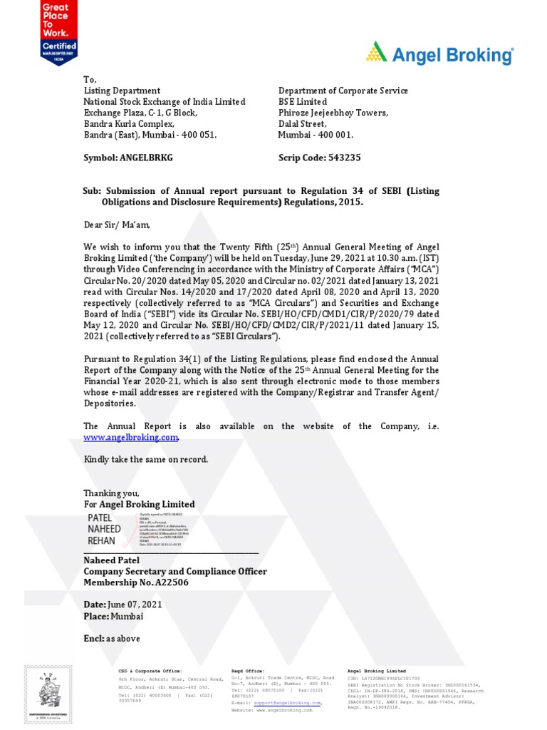 Angel Broling AR FY21 | PDF | Stocks | Investor