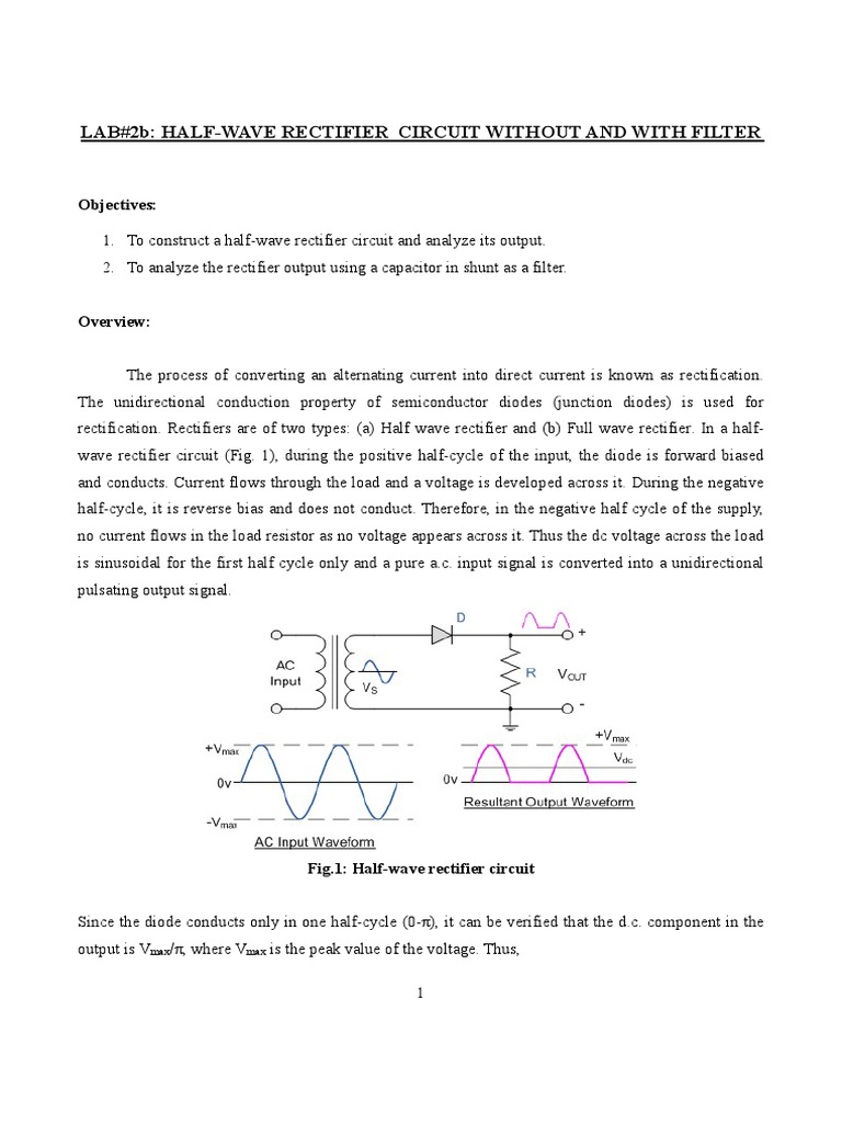 Lab#2B: Half-Wave Rectifier Circuit Without and With Filter | PDF | Rectifier | Physical Quantities