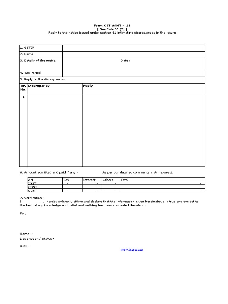Form GST Asmt - 11: WWW - Taxguru.in | PDF