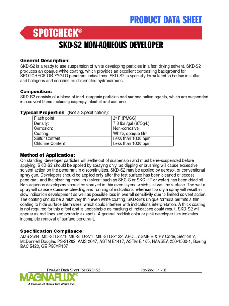 Skd-S2 Non-Aqueous Developer: Product Data Sheet | PDF | Aerosol ...