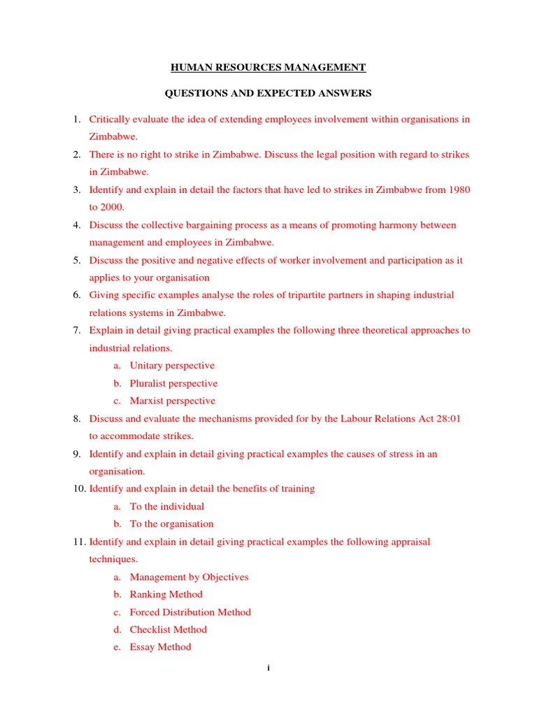 Human Resources Management Questions and Expected Answers | PDF | Human ...