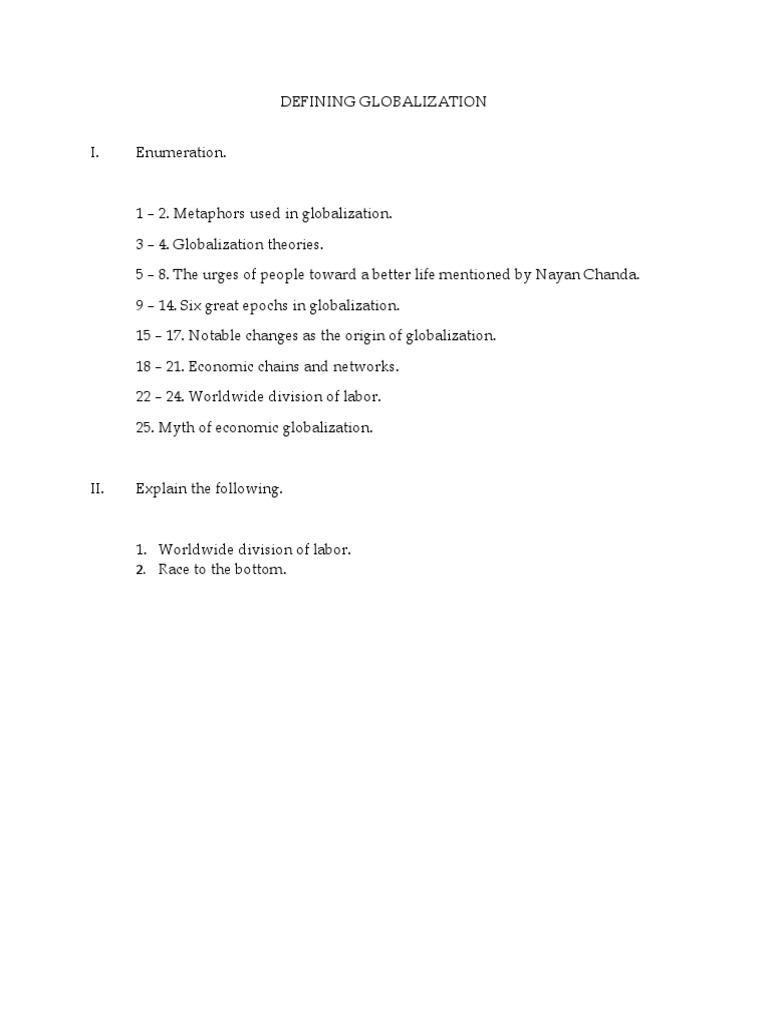 Defining Globalization Exam | PDF
