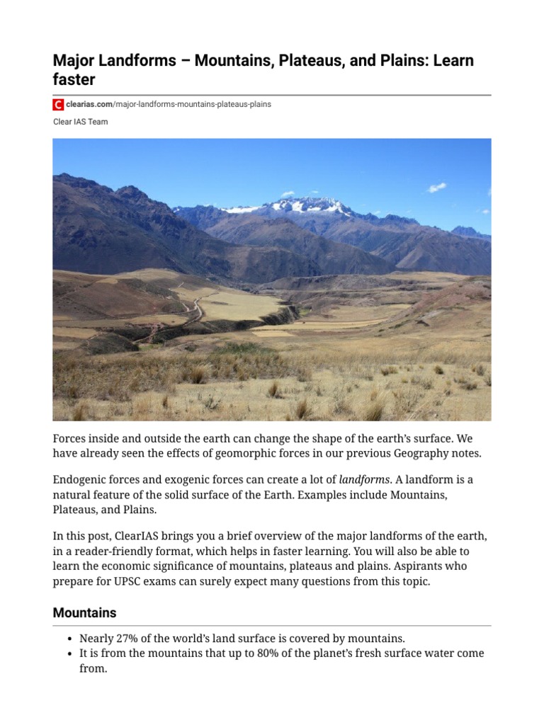 Major Landforms - Mountains, Plateaus, and Plains - Learn Faster - ClearIAS | Descargar gratis ...