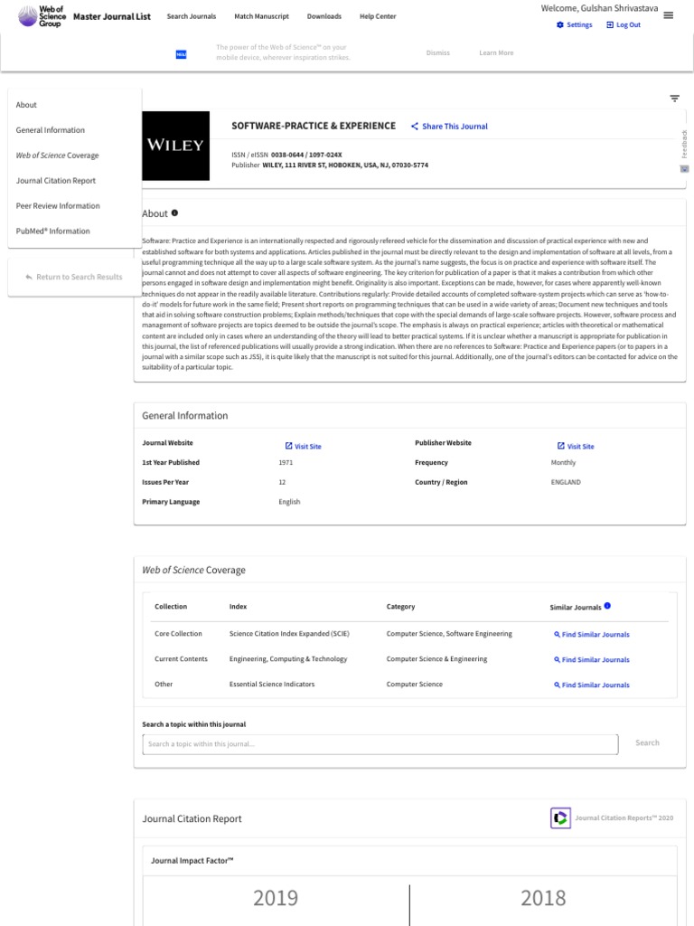 Web of Science Master Journal List - Journal Profile-SPE | PDF ...