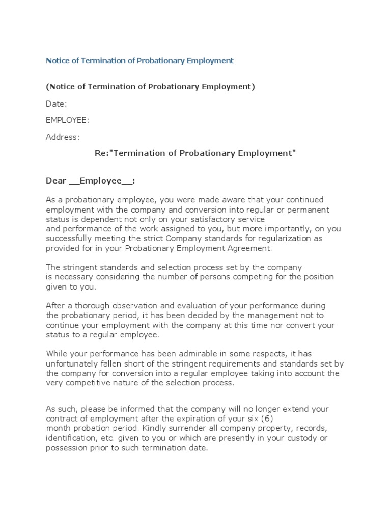 Notice of Probationary Employment Termination | PDF