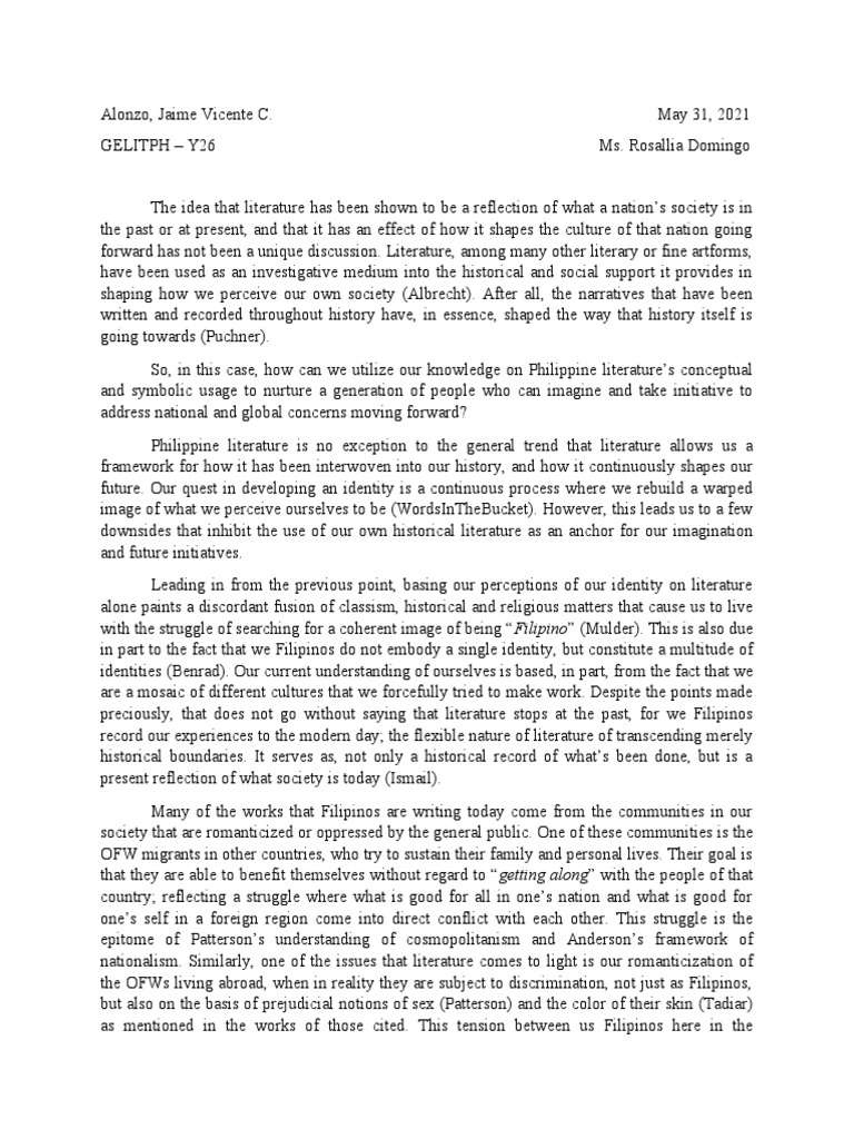 Critical Synthesis Essay On Philippine Literature | PDF | Philippines ...