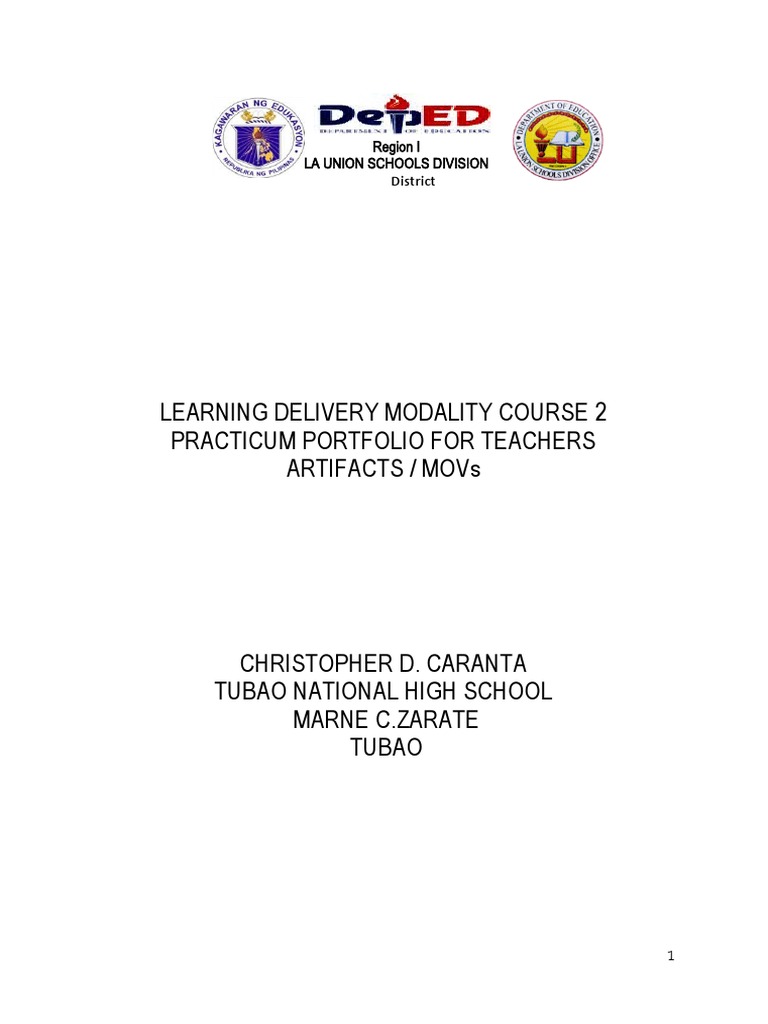 Learning Delivery Modality Course 2 Practicum Portfolio For Teachers ...