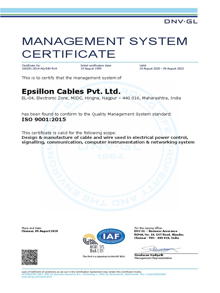 ISO 9001 - 2015 Certificate Upto 2023 | PDF