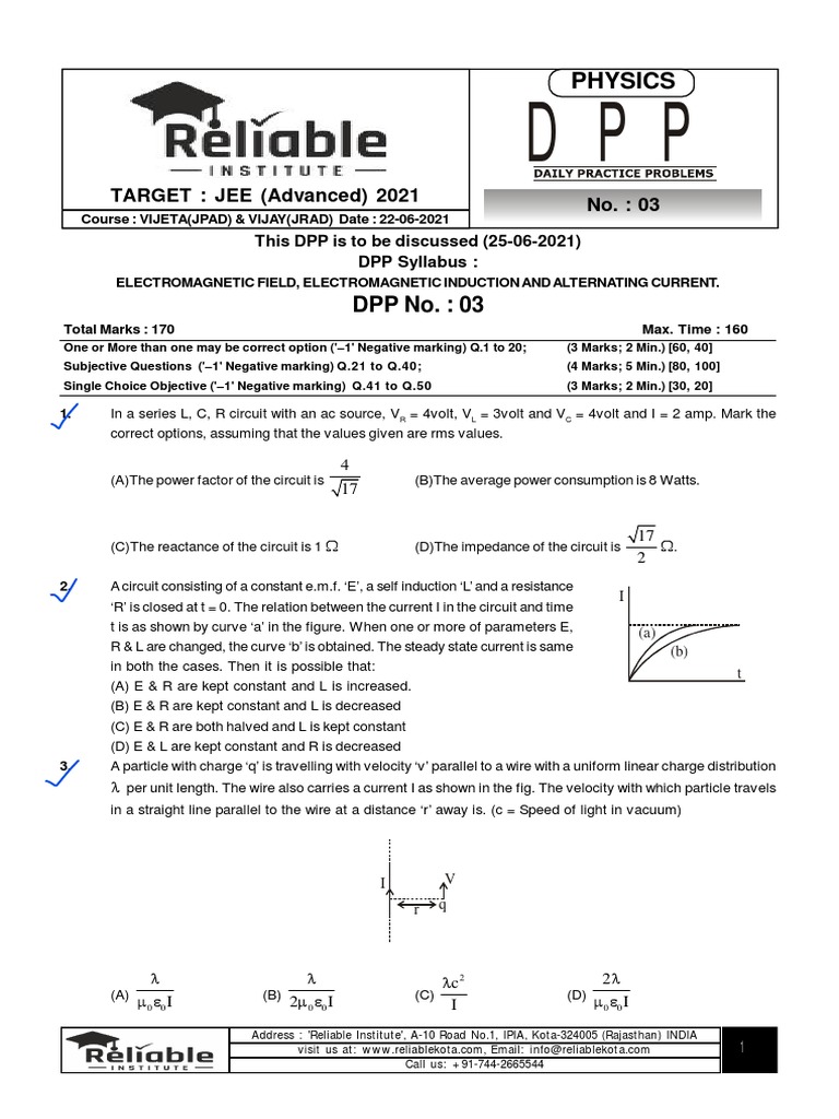 DPP No.: 03: Physics | PDF | Inductor | Inductance