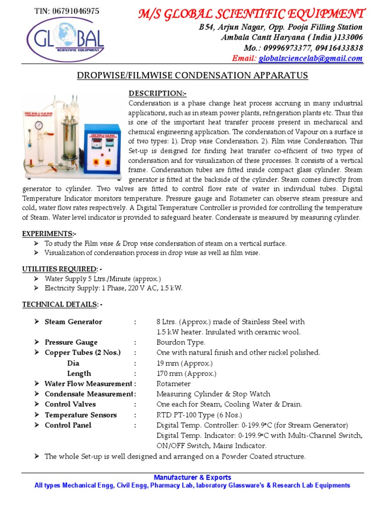 Dropwise Filmwise Condensation Apparatus | PDF | Condensation | Steam