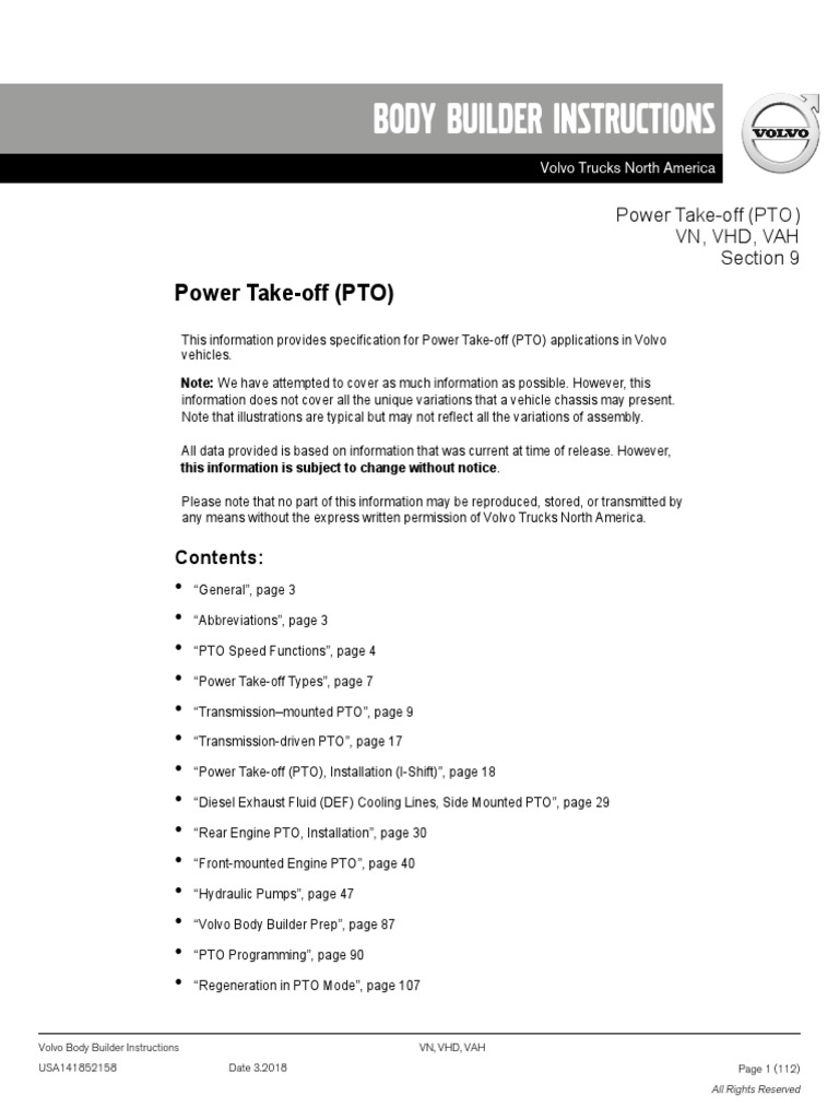 Volvo PTO Operation and Specifications | PDF | Transmission (Mechanics ...