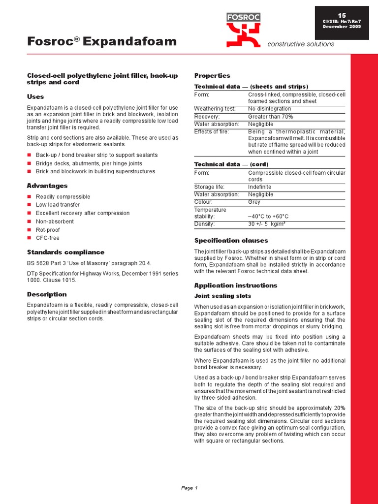Fosroc Expandafoam: Closed-Cell Polyethylene Joint Filler, Back-Up ...