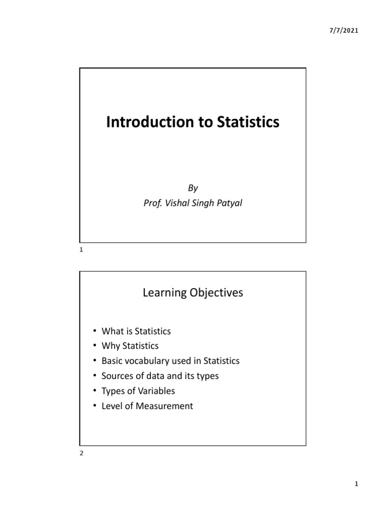 Introduction To Statistics: Learning Objectives | PDF | Level Of ...