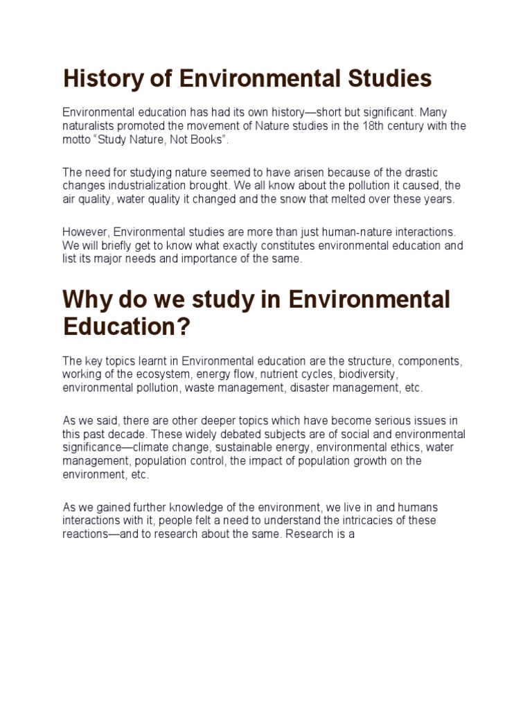 History of Environment Studies | PDF