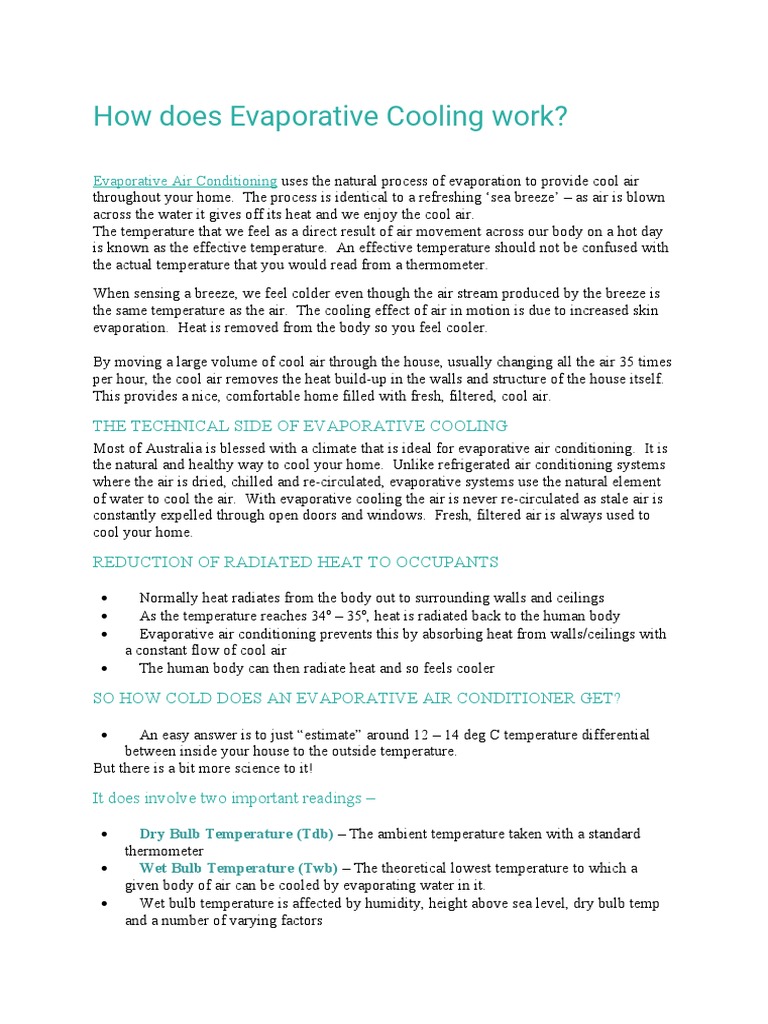 How Does Evaporative Cooling Work | PDF | Air Conditioning | Temperature