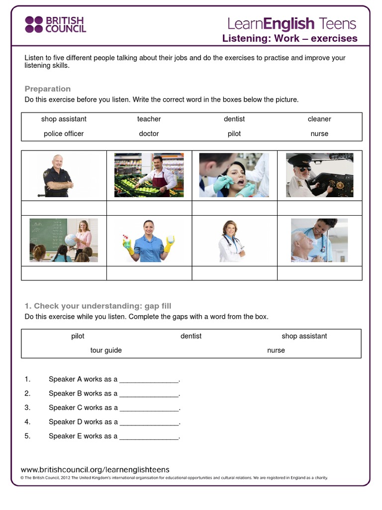 Listening Exercises on Jobs and Professions | PDF | Learning ...