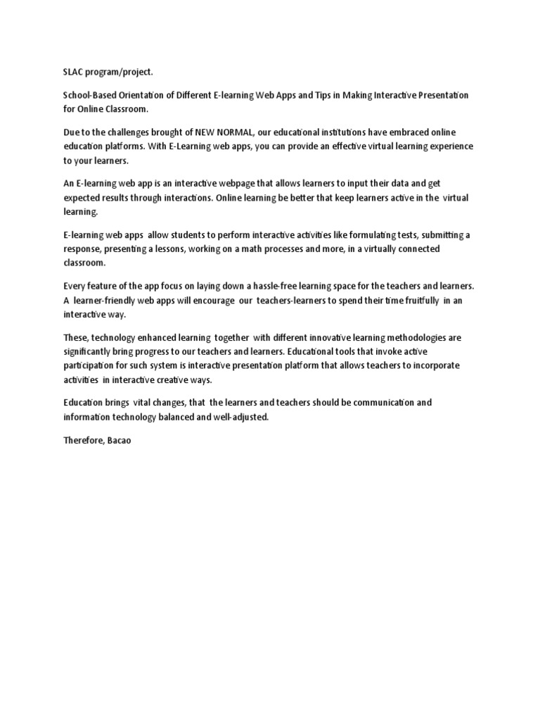 SLAC Program | Download Free PDF | Educational Technology | Applied ...