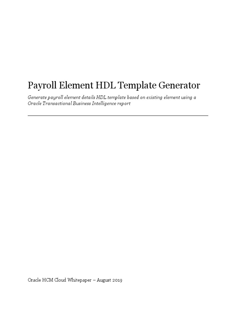 Payroll Element Hdl Template Generator V1 Pdf Information Management Computer File