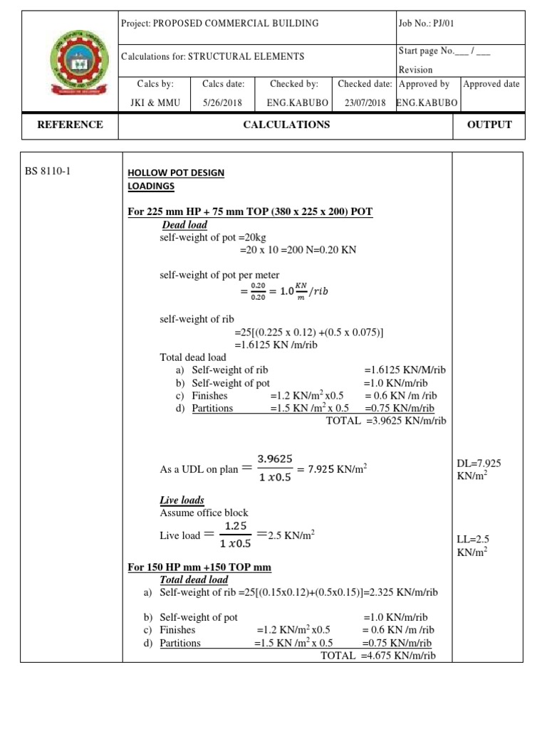 Hollow Pot Slab Design Calculations | PDF | Structural Engineering ...