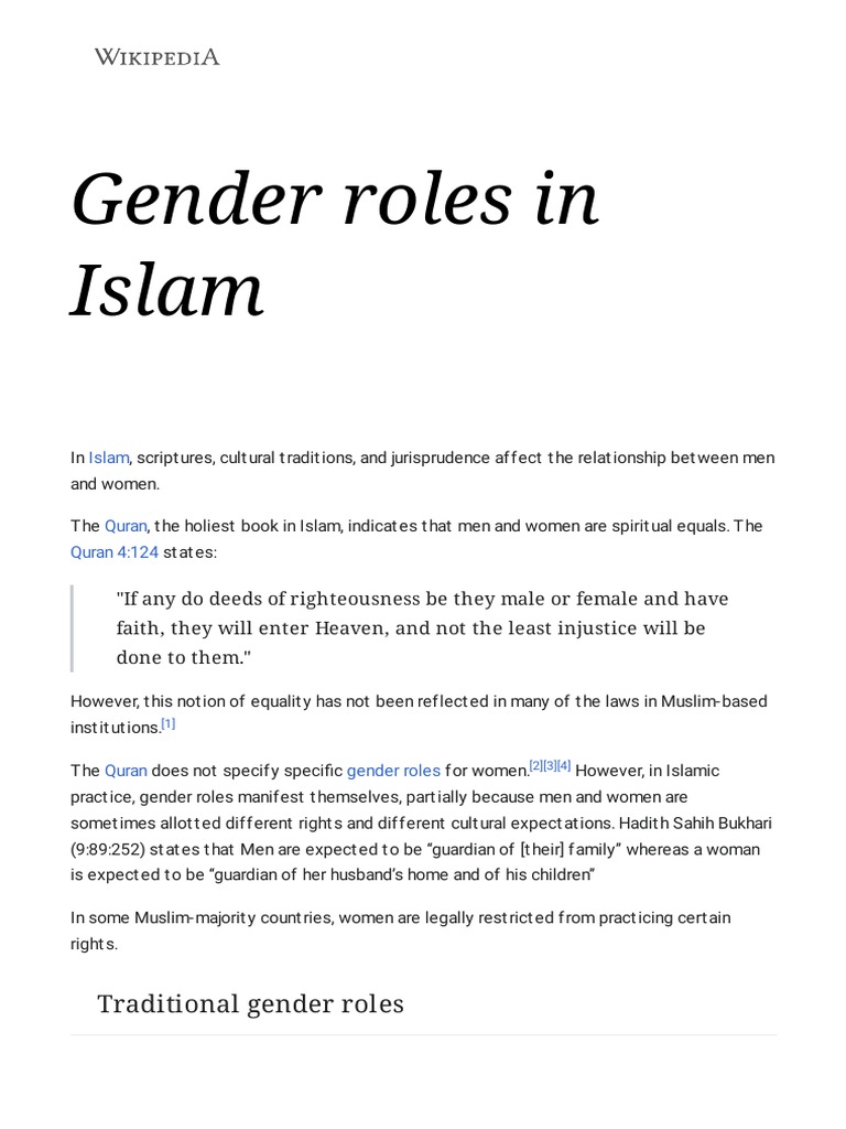 Gender Roles in Islam - Wikipedia | PDF | Female Genital Mutilation | Hijab