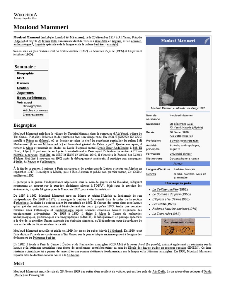 Mouloud Mammeri | PDF | Algérie | Personnes