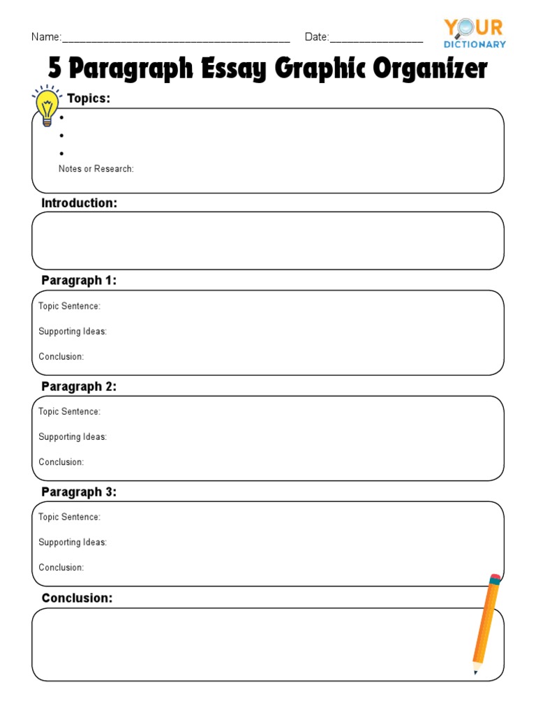 5 Paragraph Essay Graphic Organizer: Topics | PDF