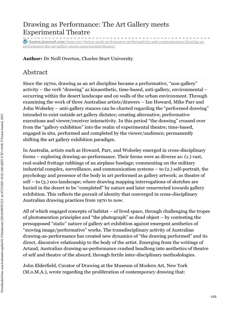 Drawing As Performance: The Art Gallery Meets Experimental Theatre ...