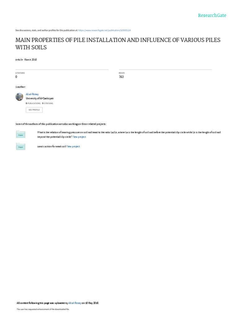 Main Properties of Pile Installation and Influence of Various Piles ...