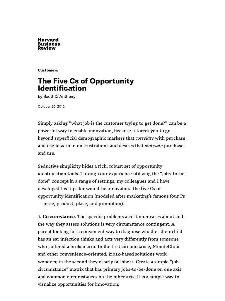Five Cs for Identifying Opportunities | PDF | Innovation | Cognition