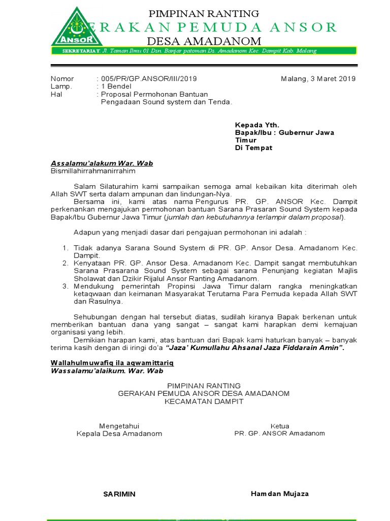 Proposal Bantuan Sound System GP Ansor | PDF