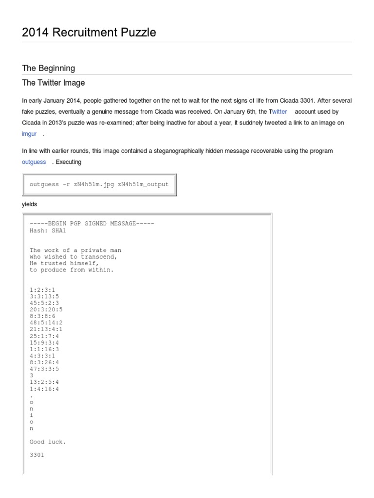 Openpuff For Experts Cicada 3301 Recruitment Puzzle 2014 | PDF | Key ...