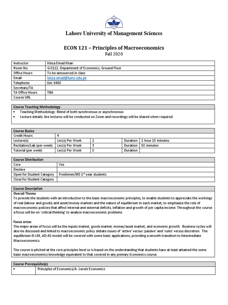 ECON 121-Principles of Macroeconomics | PDF | Economics | Macroeconomics