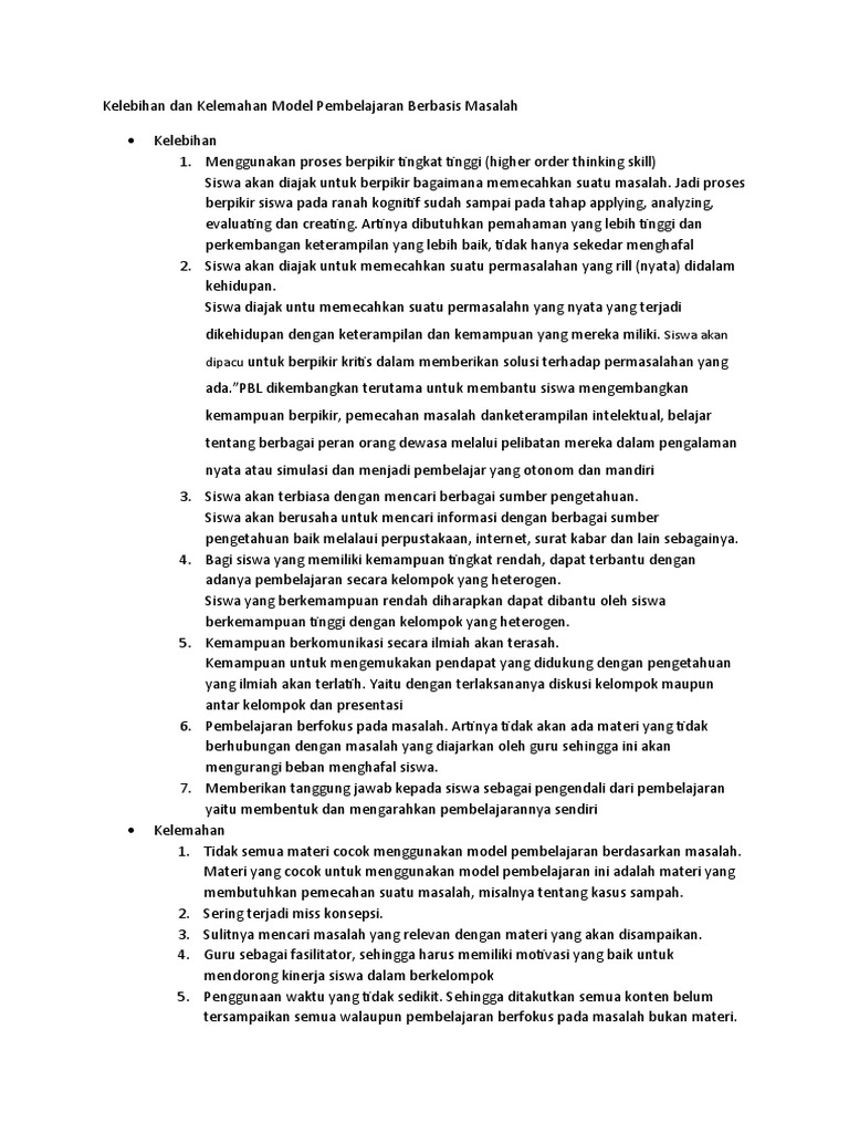 Kelebihan Dan Kelemahan Model Pembelajaran Berbasis Masalah | PDF