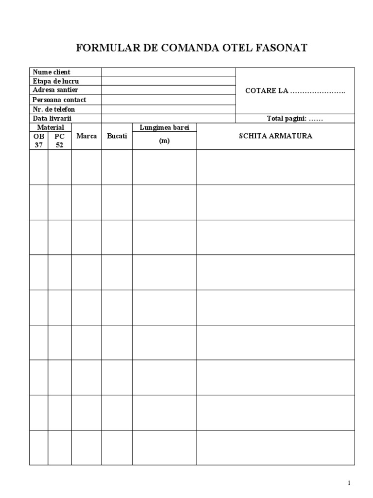 Formular de Comanda Otel Fasonat | PDF
